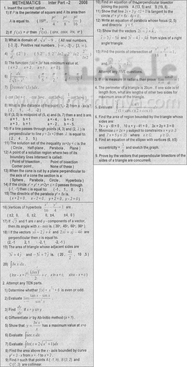 Federal Board Math Inter Part-2 2008