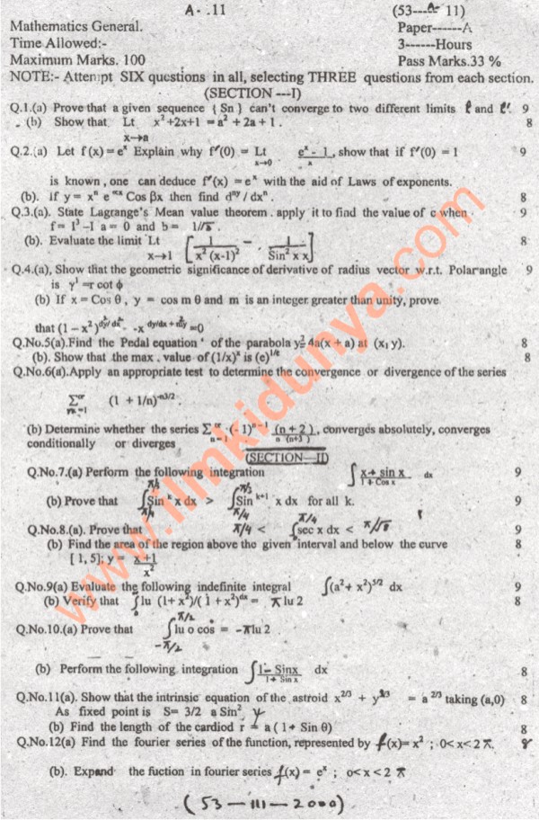 Past Papers 2011 of Bahauddin Zakariya University BA BSc General ...
