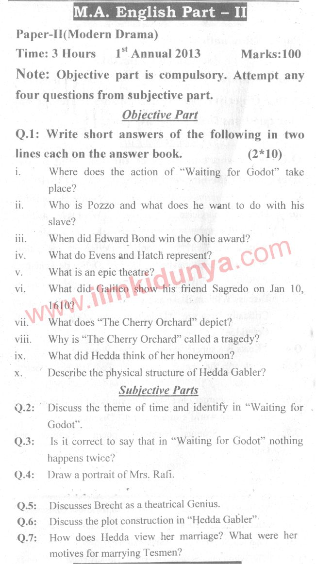 Past Papers 2013 Sargodha University MA English Part 2 Modern Drama Paper 2
