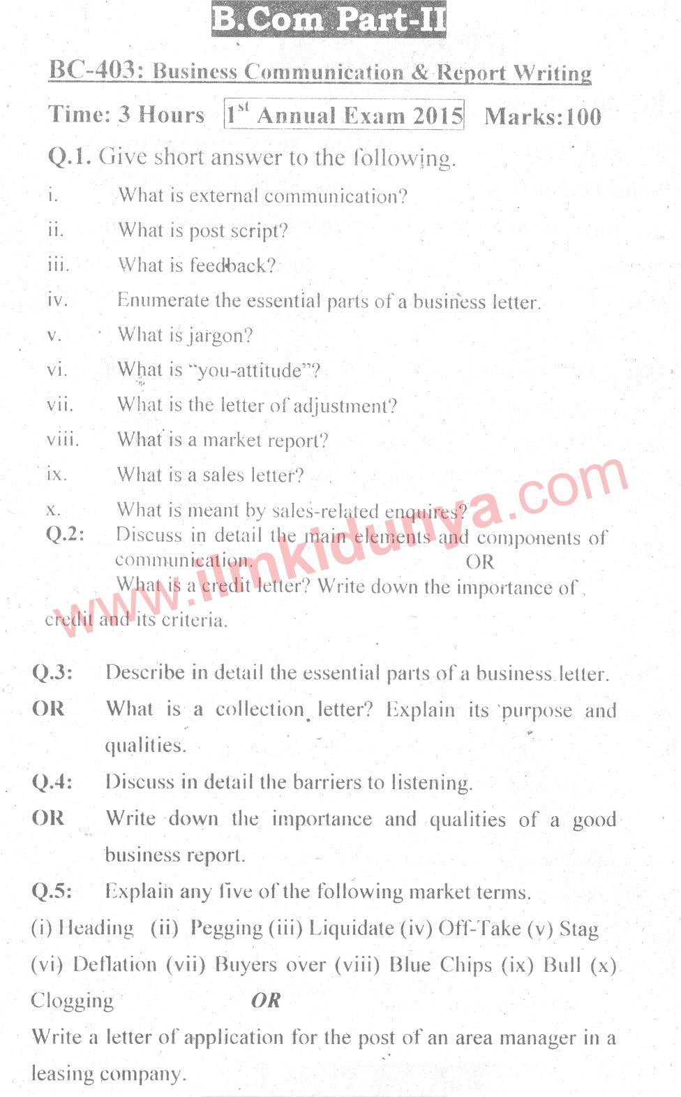 Past Paper Sargodha University 2015 BCom Part 2 Business Communication Past Paper Sargodha University 2015 BCom Part 2 Business Communication