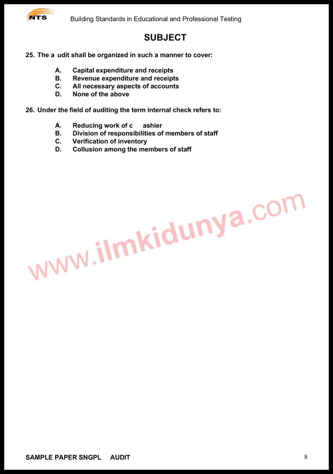 NTS Sample Past Papers Audit Department Subject NTS Sample Past Papers Audit Department Subject