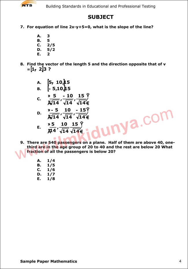 NTS Sample Past Papers Miscellaneous Mathematics Subject NTS Sample Past Papers Miscellaneous Mathematics Subject