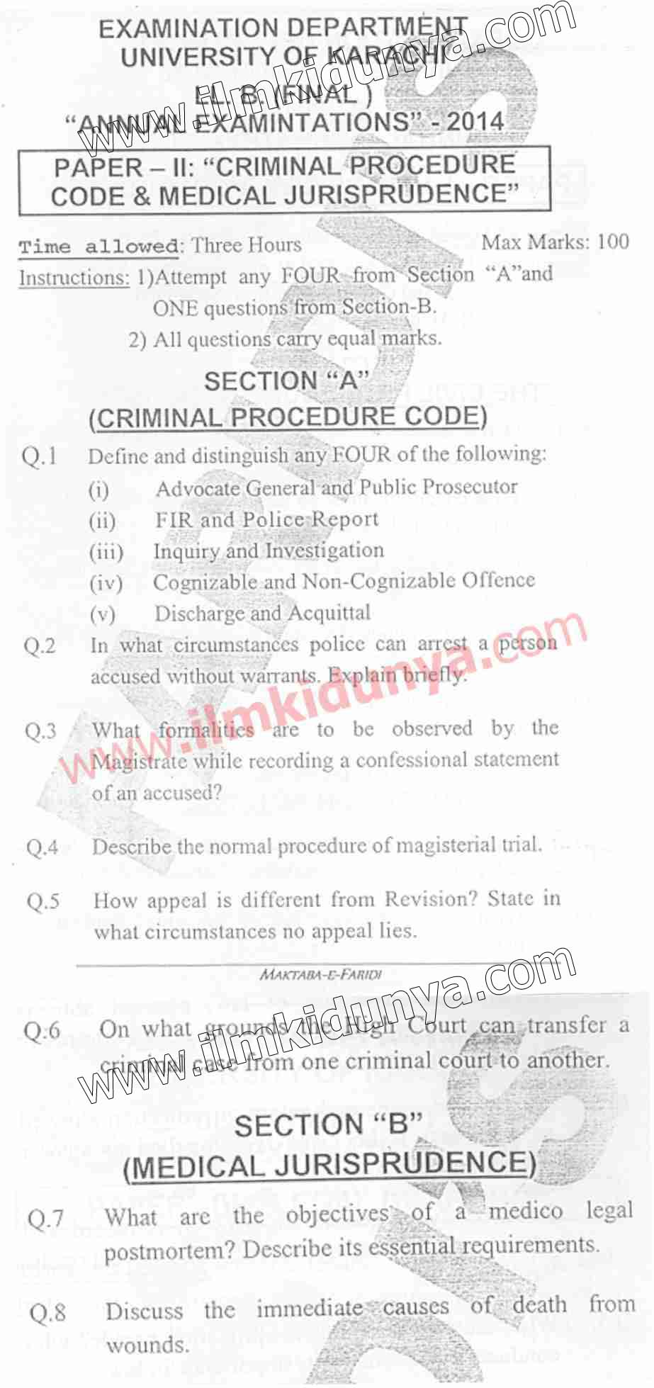 Past Papers 2014 Karachi University LLB Criminal Procedure Code ...