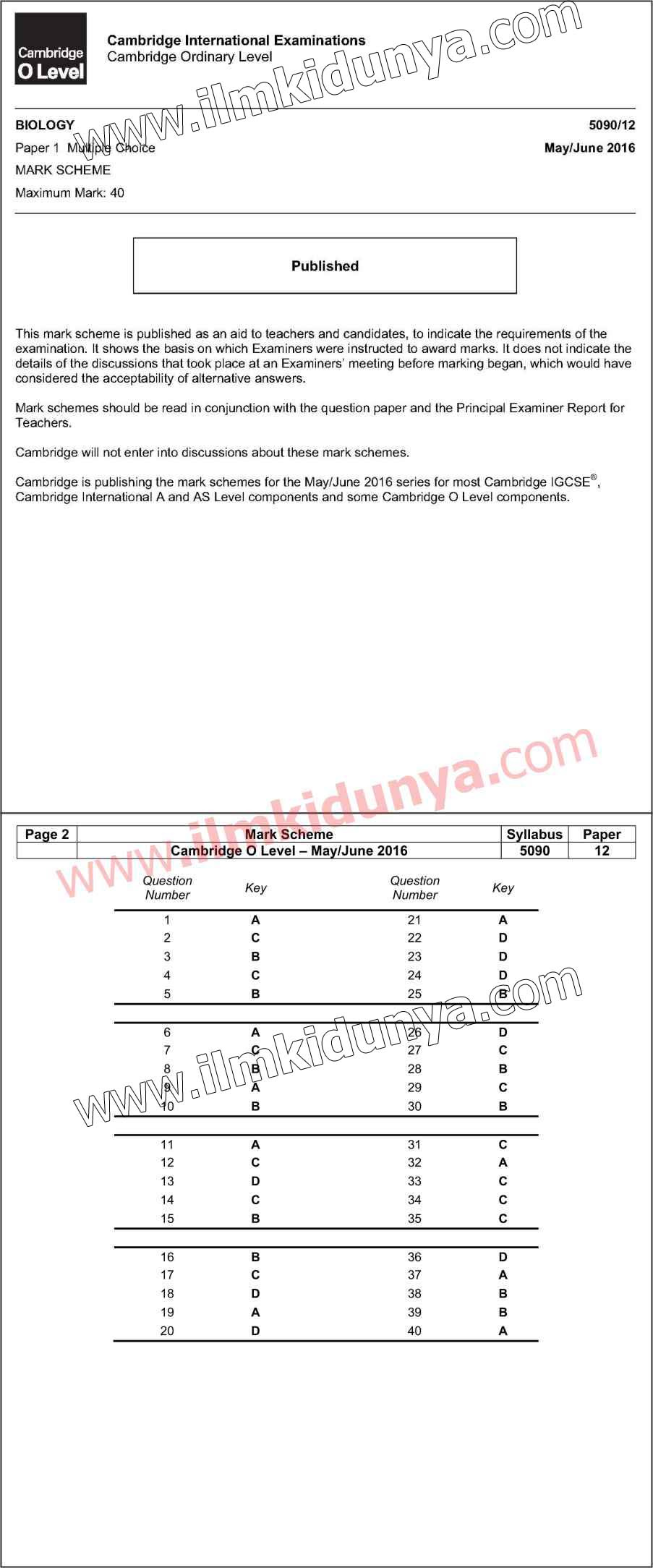 Past Paper 2016 CIE Cambridge International Examinations O Level ...
