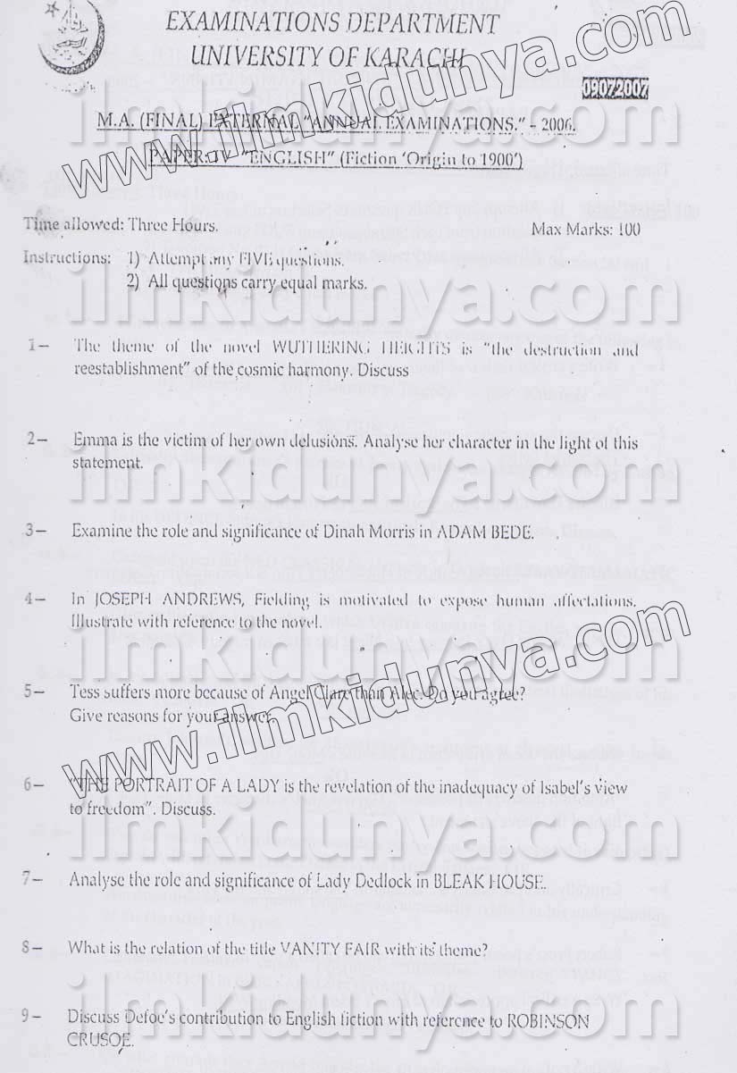 past paper 2006 karachi university ma final annual english subjective ...
