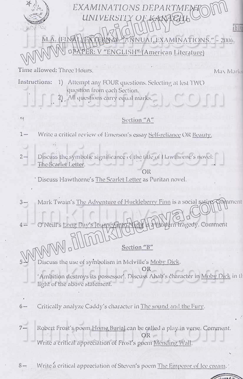 past paper 2006 karachi university ma final annual english subjective ...