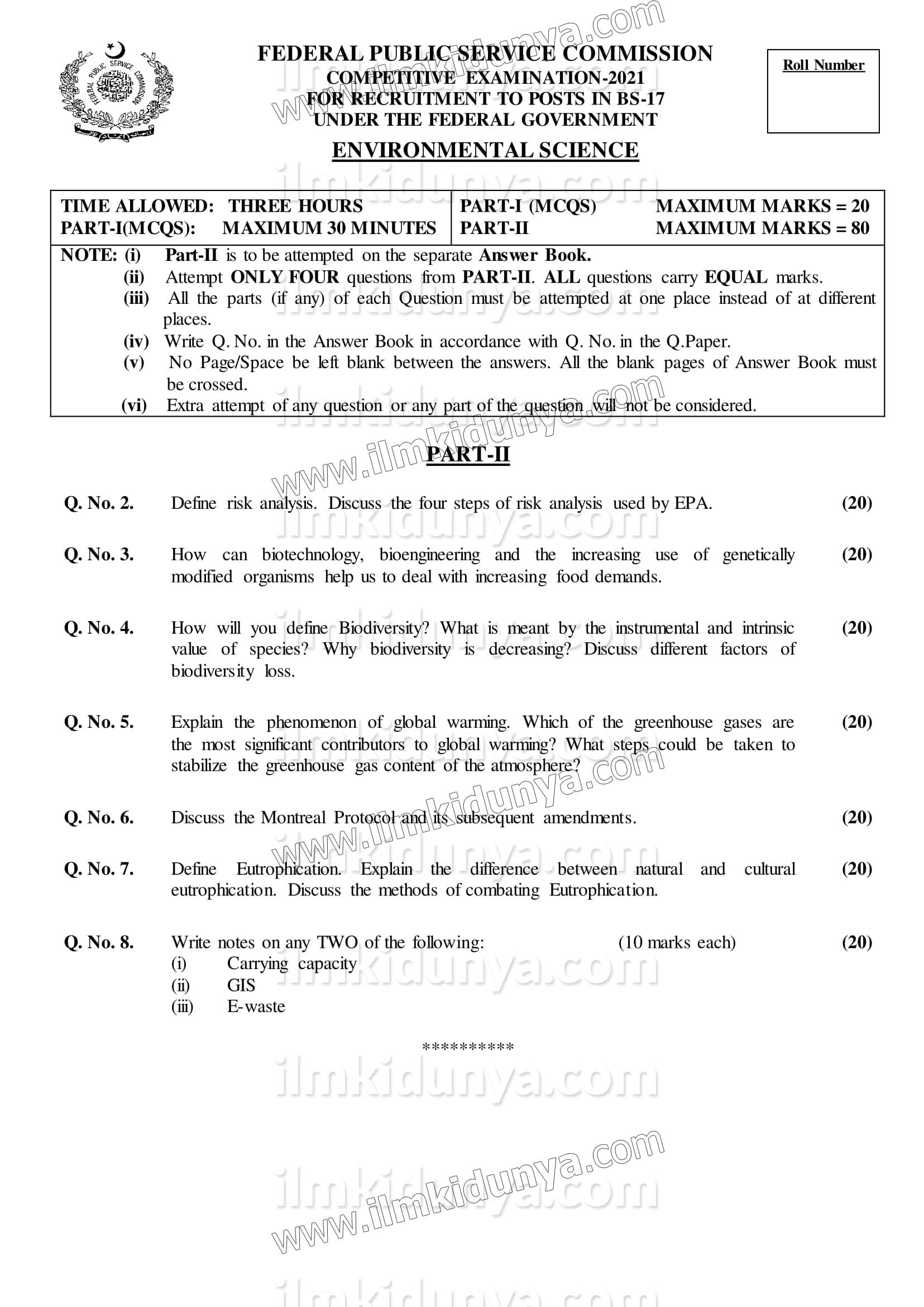 CCS Past Paper 2021 Environmental Science subjective_1 1