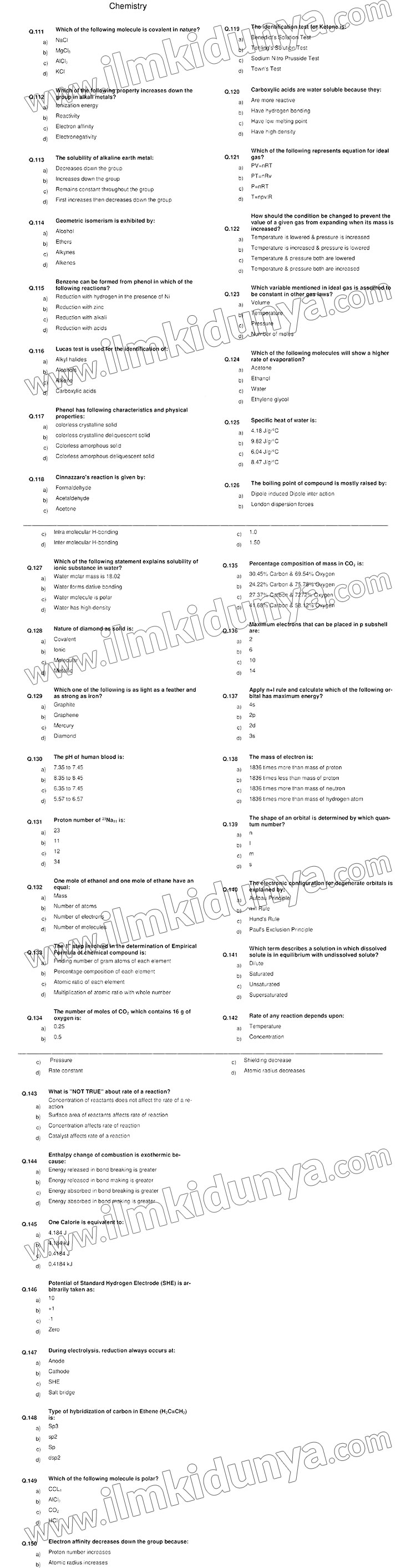 NUMS Rawalpindi MDCAT Entrance Test 2022 Chemistry