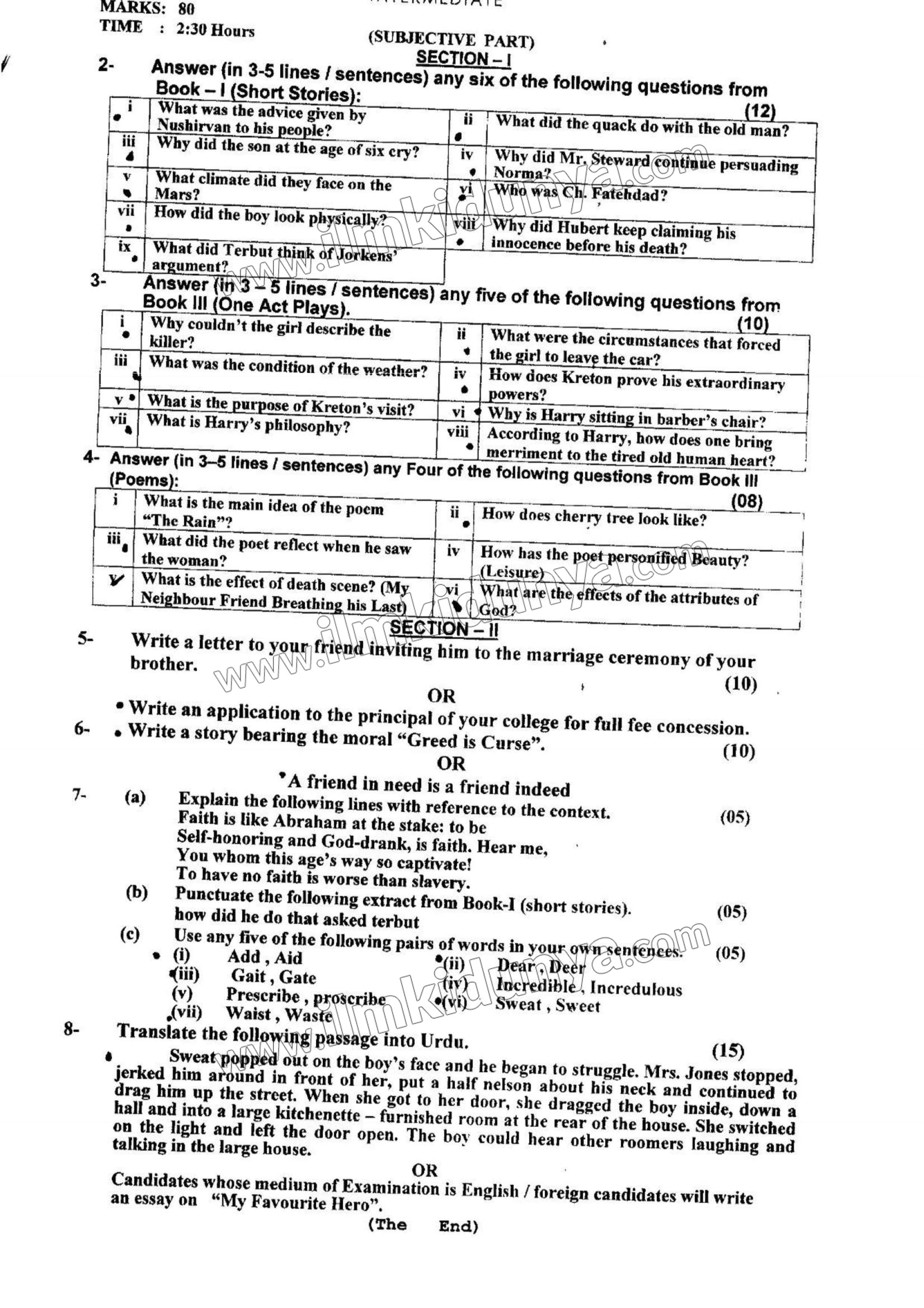 Past Paper 2019 AJK Board Class 11th English Group II Subjective