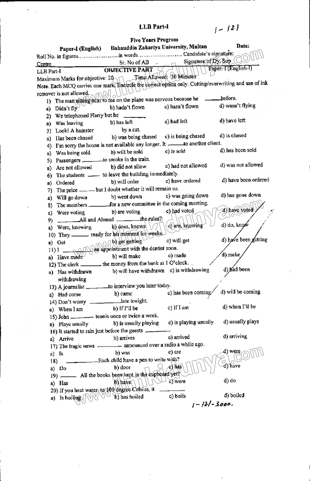 Past Paper LLB Part 1 Bahauddin Zakariya University English Paper I ...