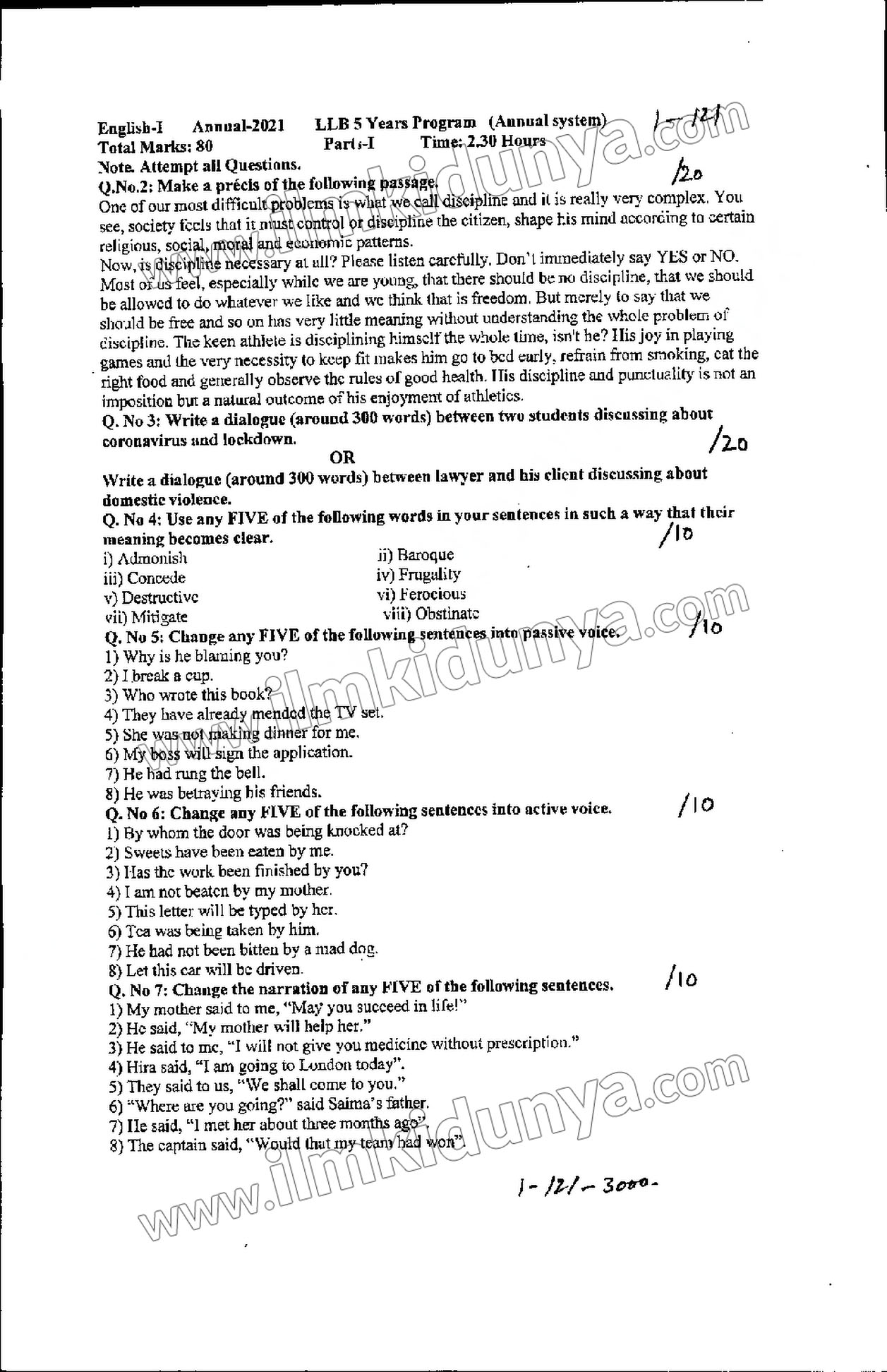 Past Paper LLB Part 1 Bahauddin Zakariya University English Paper I ...