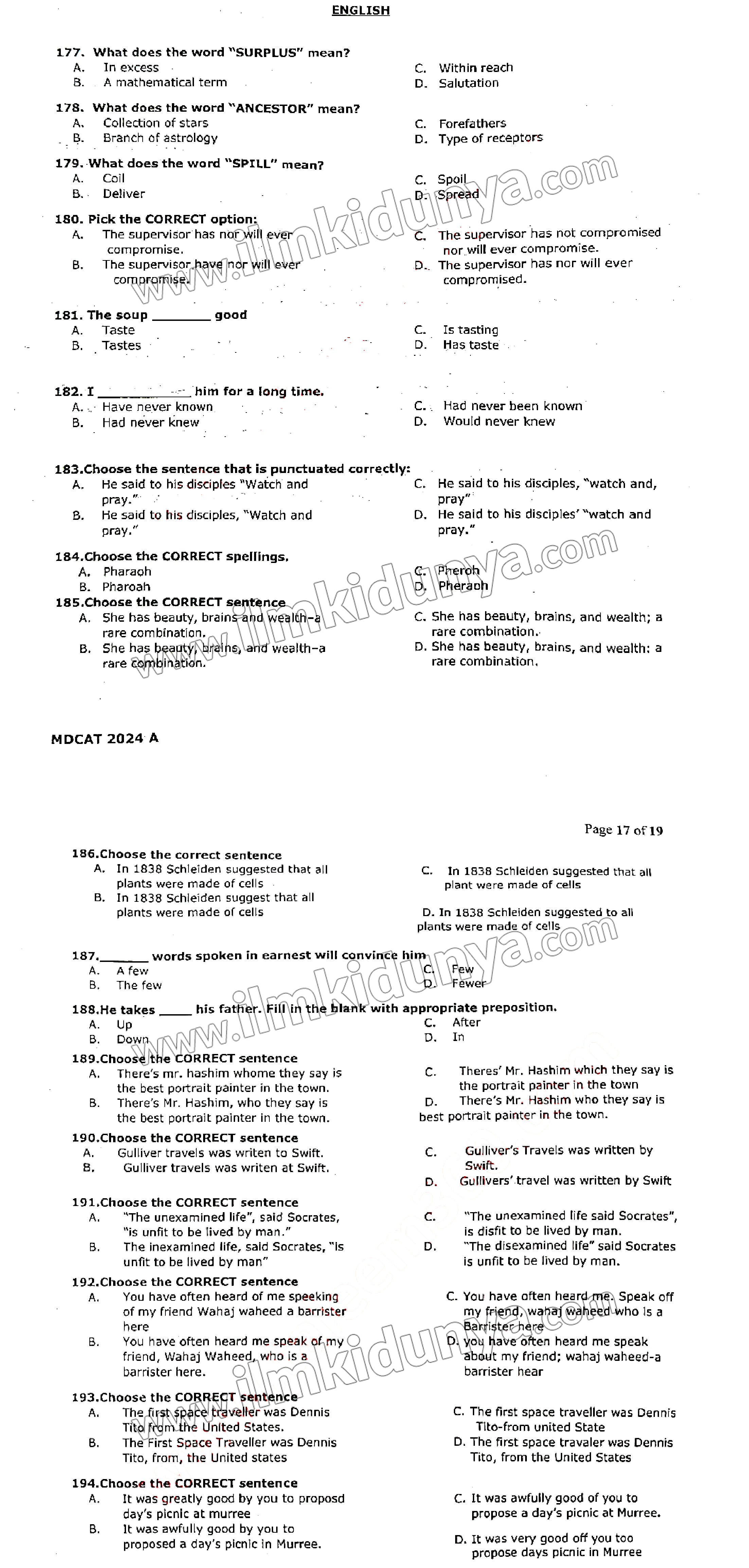 PMDC MDCAT English 2024 Past Papers