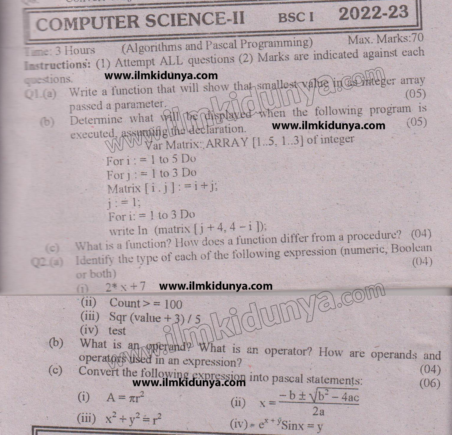 Past Paper 2023 Karachi University B.Sc Part 1 Computer Science II ...
