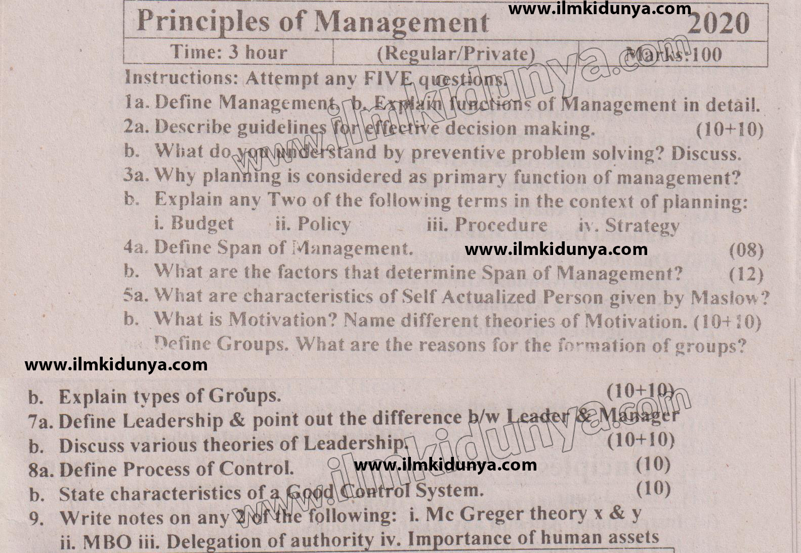 past paper 2020 karachi university b.com part 2 principles of ...