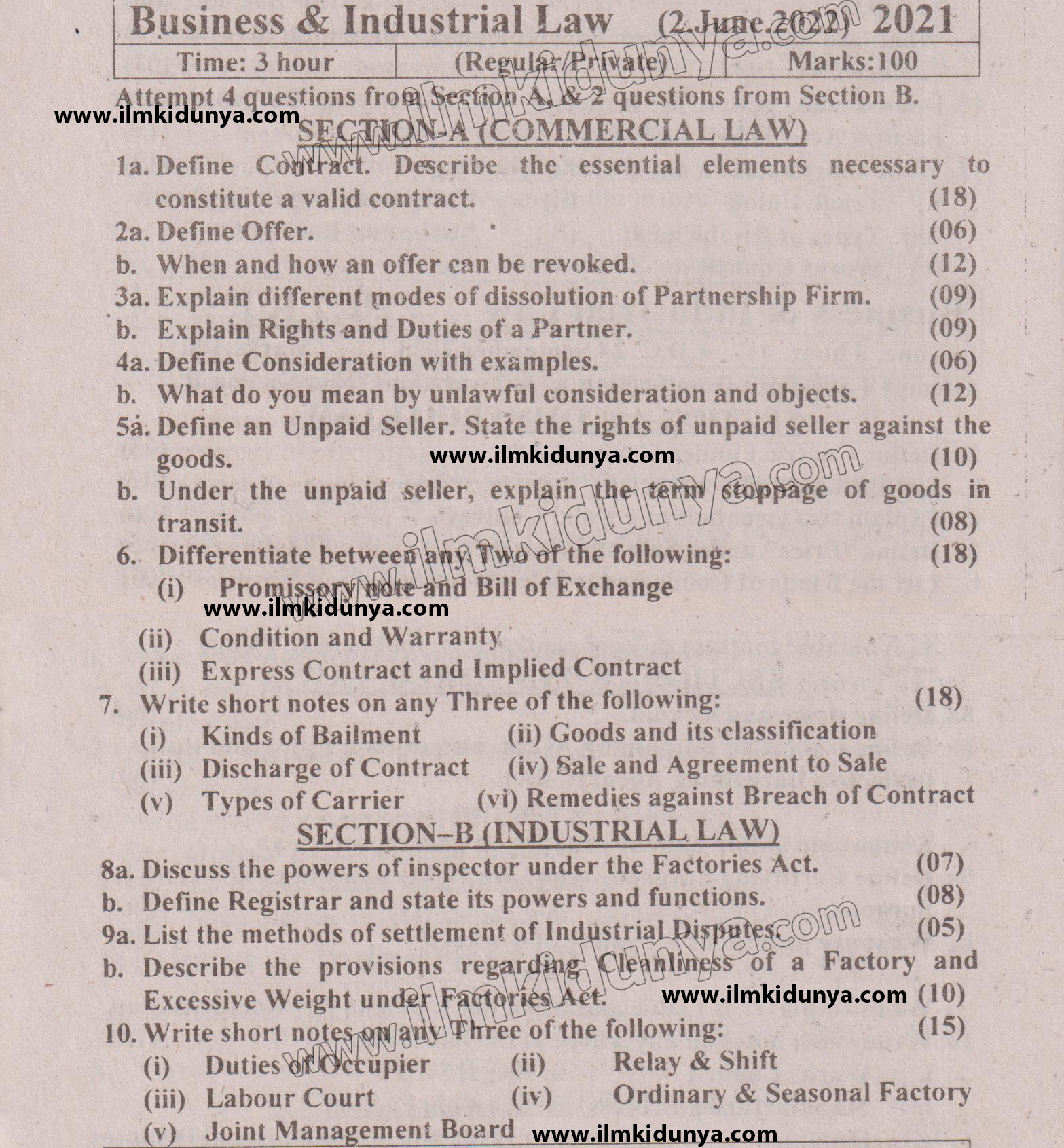 past paper 2021 karachi university b.com part 2 business and industrial ...
