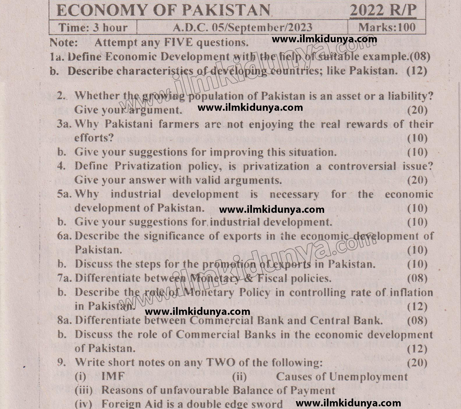 past paper 2022 karachi university b.com part 2 economics development ...