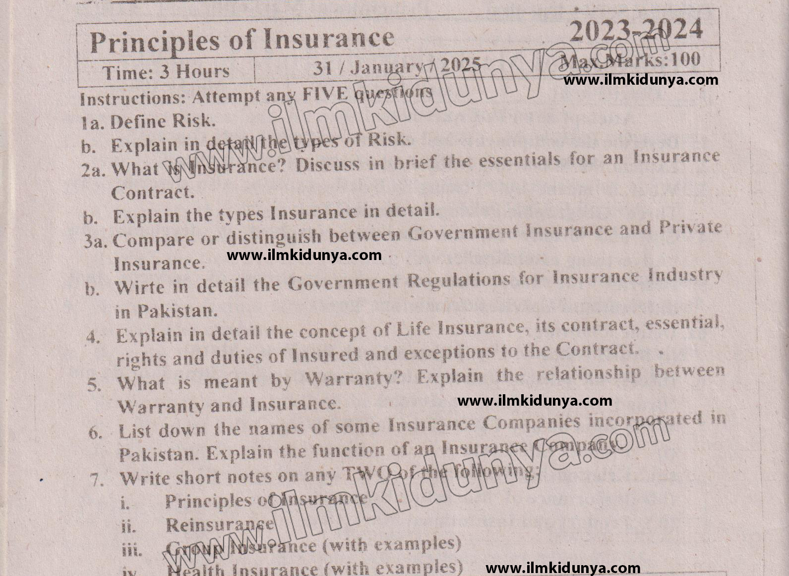 past paper 2023-24 karachi university b.com part 2 principle of ...